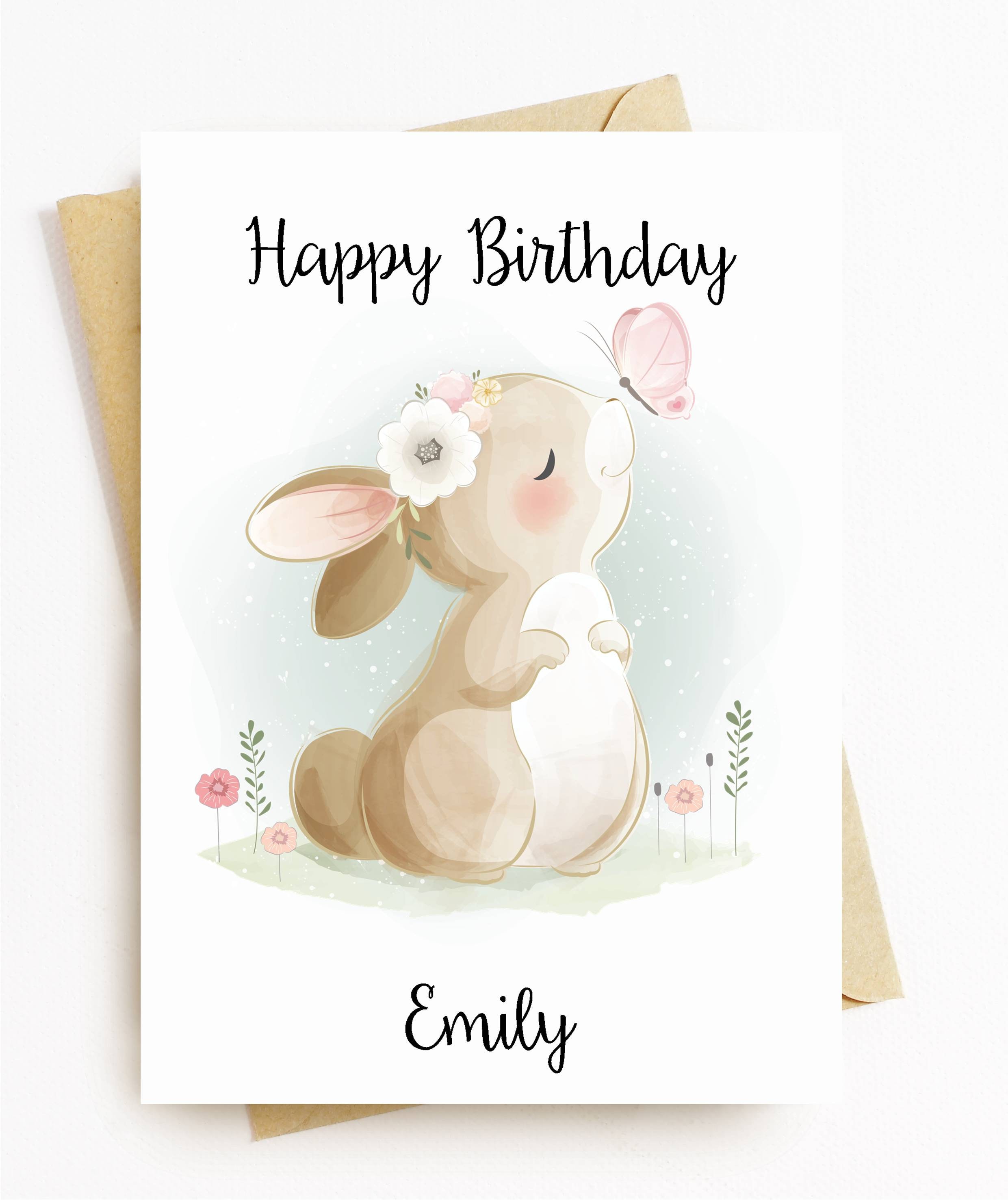JE178 Personalised Cute Rabbit Birthday Card - Etsy UK
