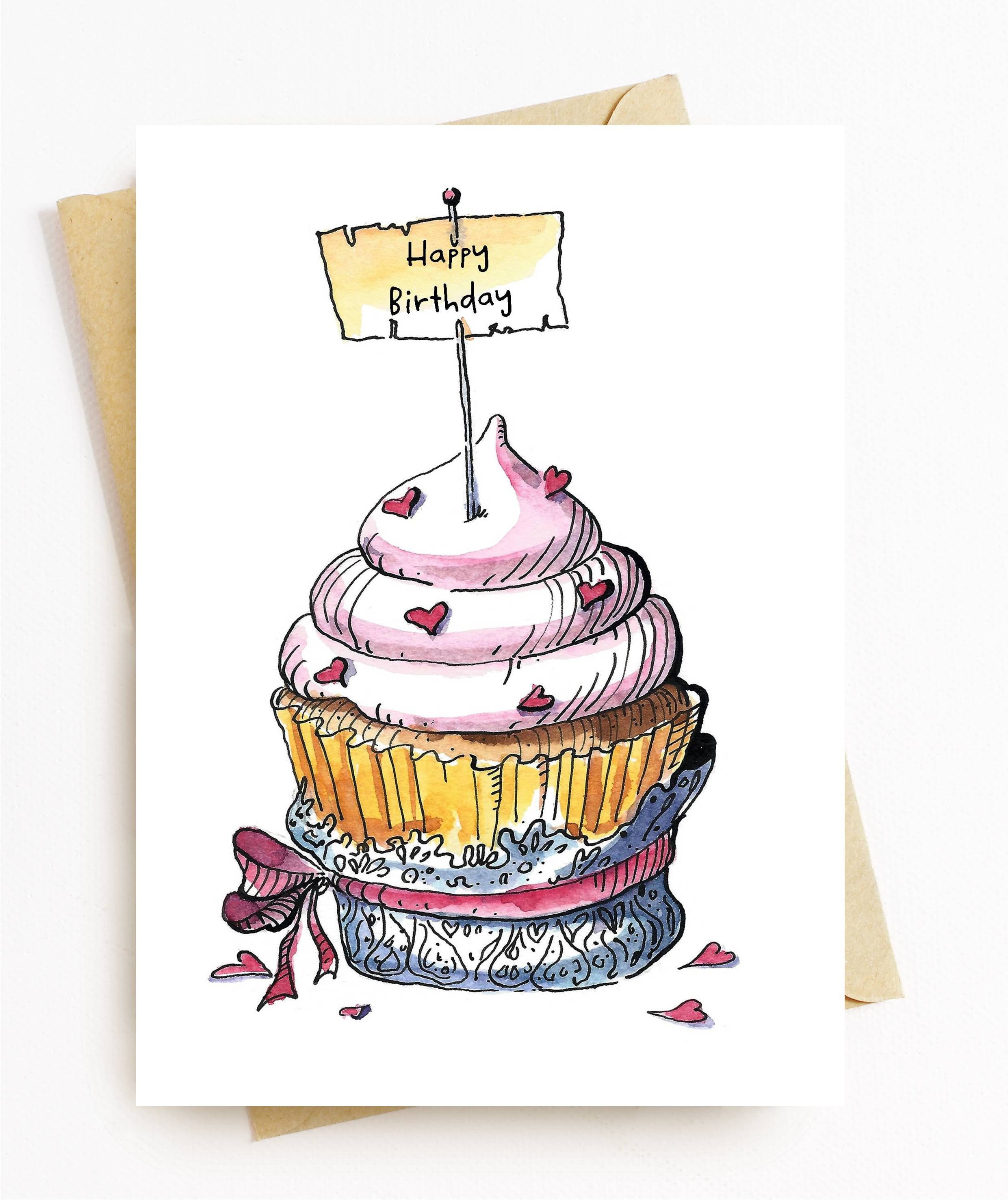 JE136 Cute cupcake Happy Birthday Card | Etsy