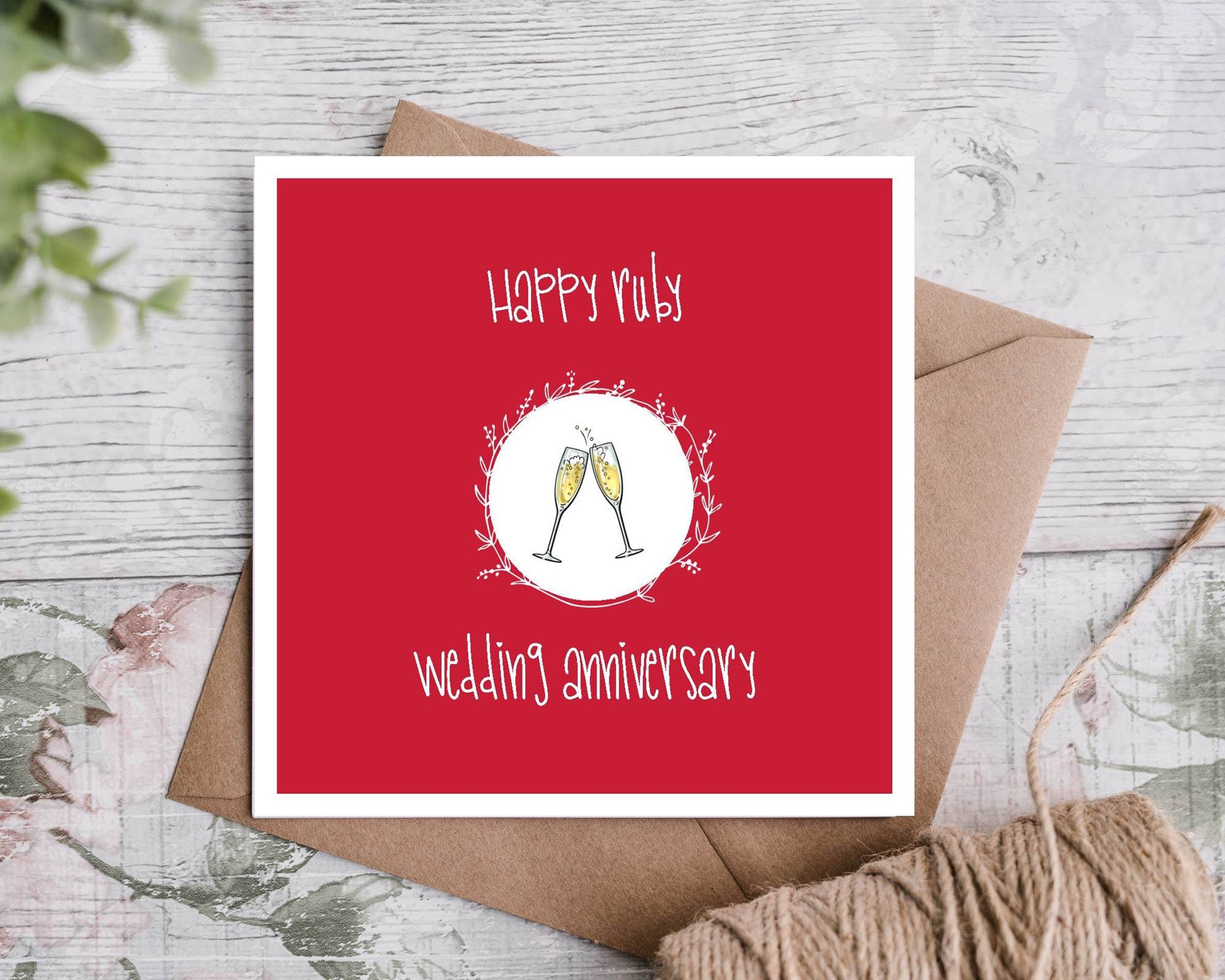 Happy Ruby Wedding Anniversary Card Blank or Personalised - Etsy
