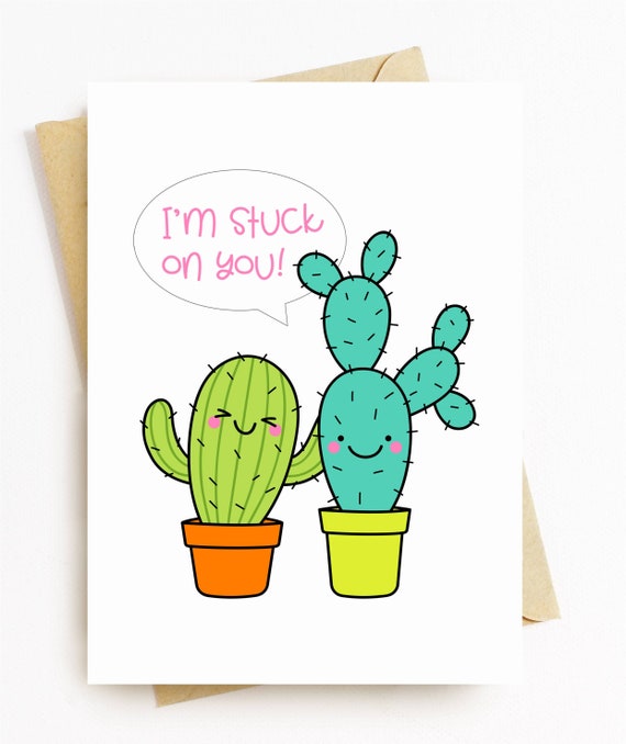 JE251 Stuck on You Funny Cactus Greeting Card - Etsy