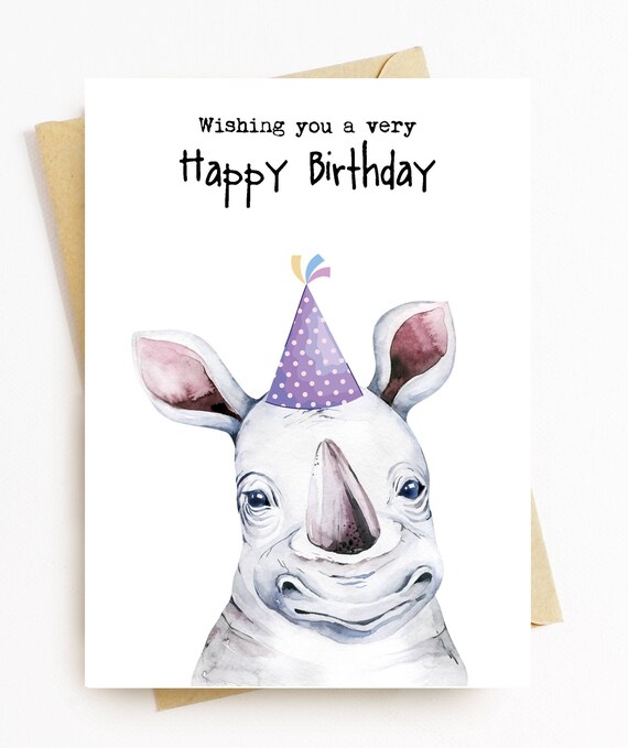 JE400 Rhino in Party Hat Happy Birthday Card | Etsy