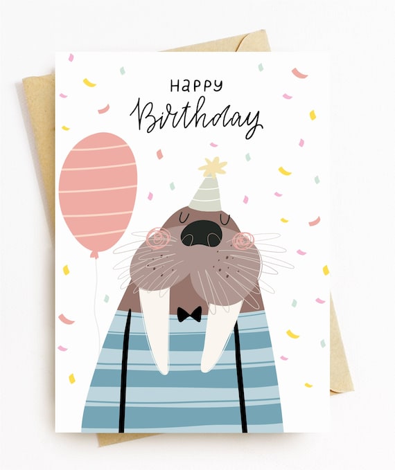 JE428 Cute Walrus Happy Birthday Card | Etsy