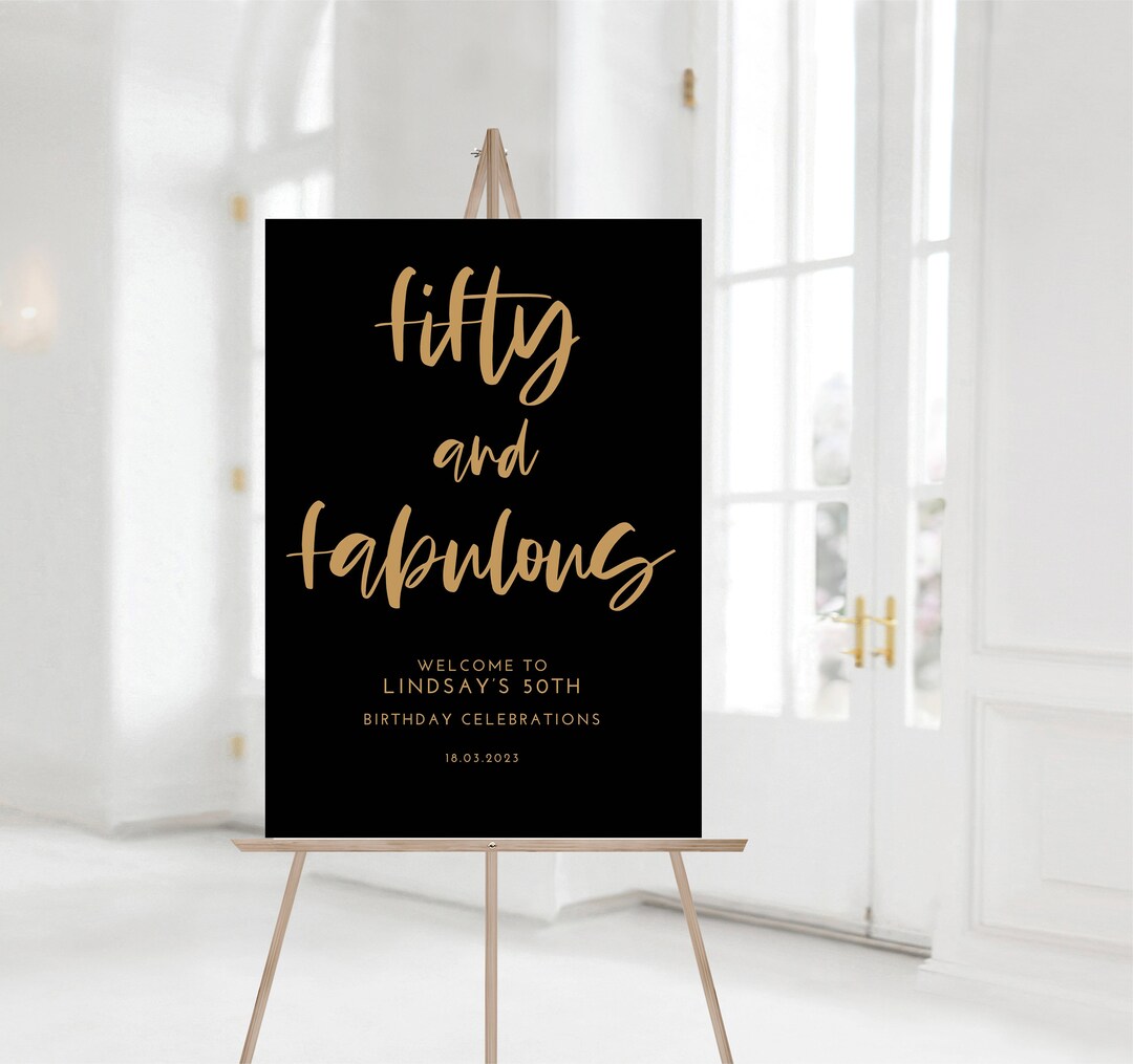 Personalised 50th Birthday Sign - Fifty & Fabulous - Welcome Sign ...