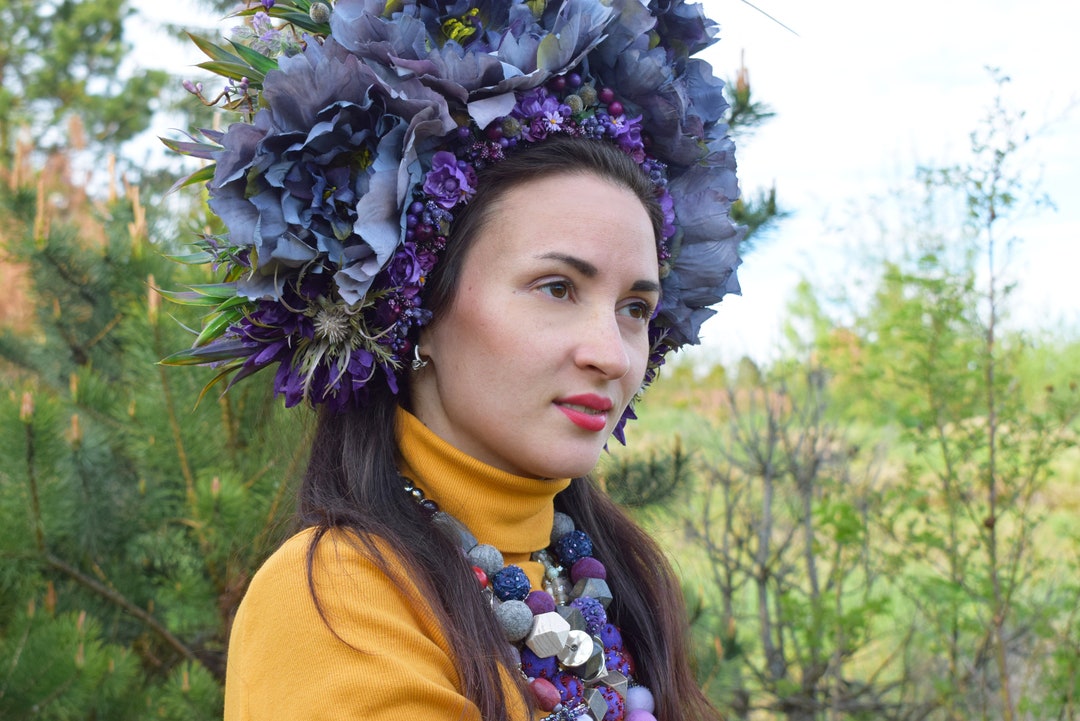 Flower Headdress, Ukraine Headpiece, Huge Flower Crown, Flower Crowns ...