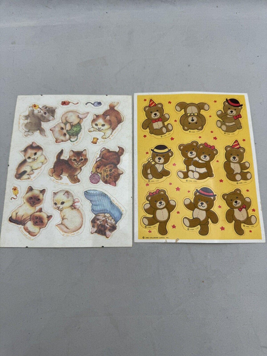 Vintage Hallmark Stickers Fuzzy Cats Kittens Flocked Bears Hats Bows 2 ...