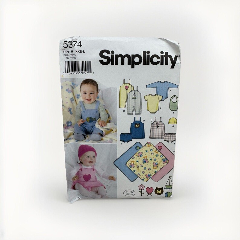 Simplicity 5374 Sewing Pattern Babies Overalls Jumper Bib Hat Blanket ...