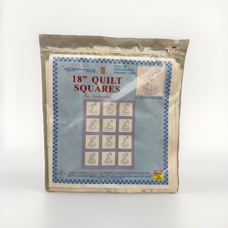 Jack Dempsey Needle Art Pattern 204 Parasol Lady 18" Quilt 6 Squares ...