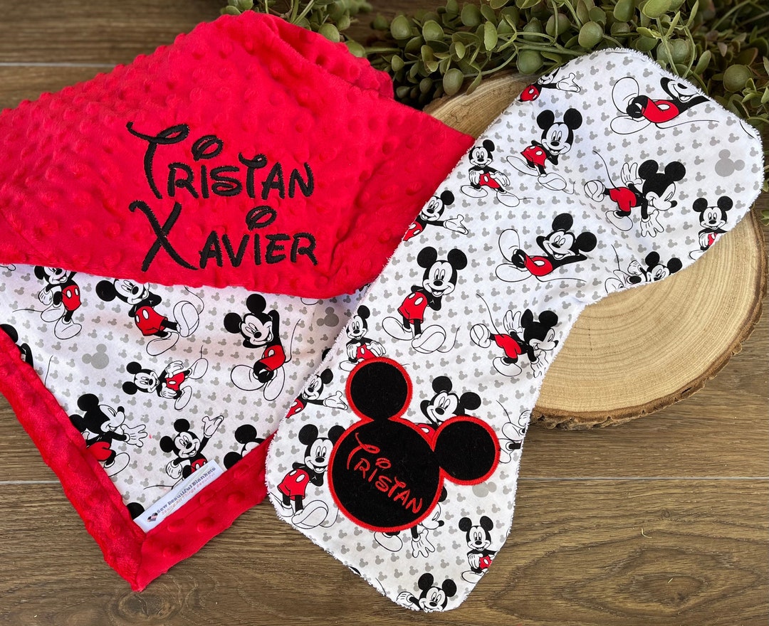 Personalized Mickey Mouse Gift Set Blanket and Burp Cloth | Cotton and ...