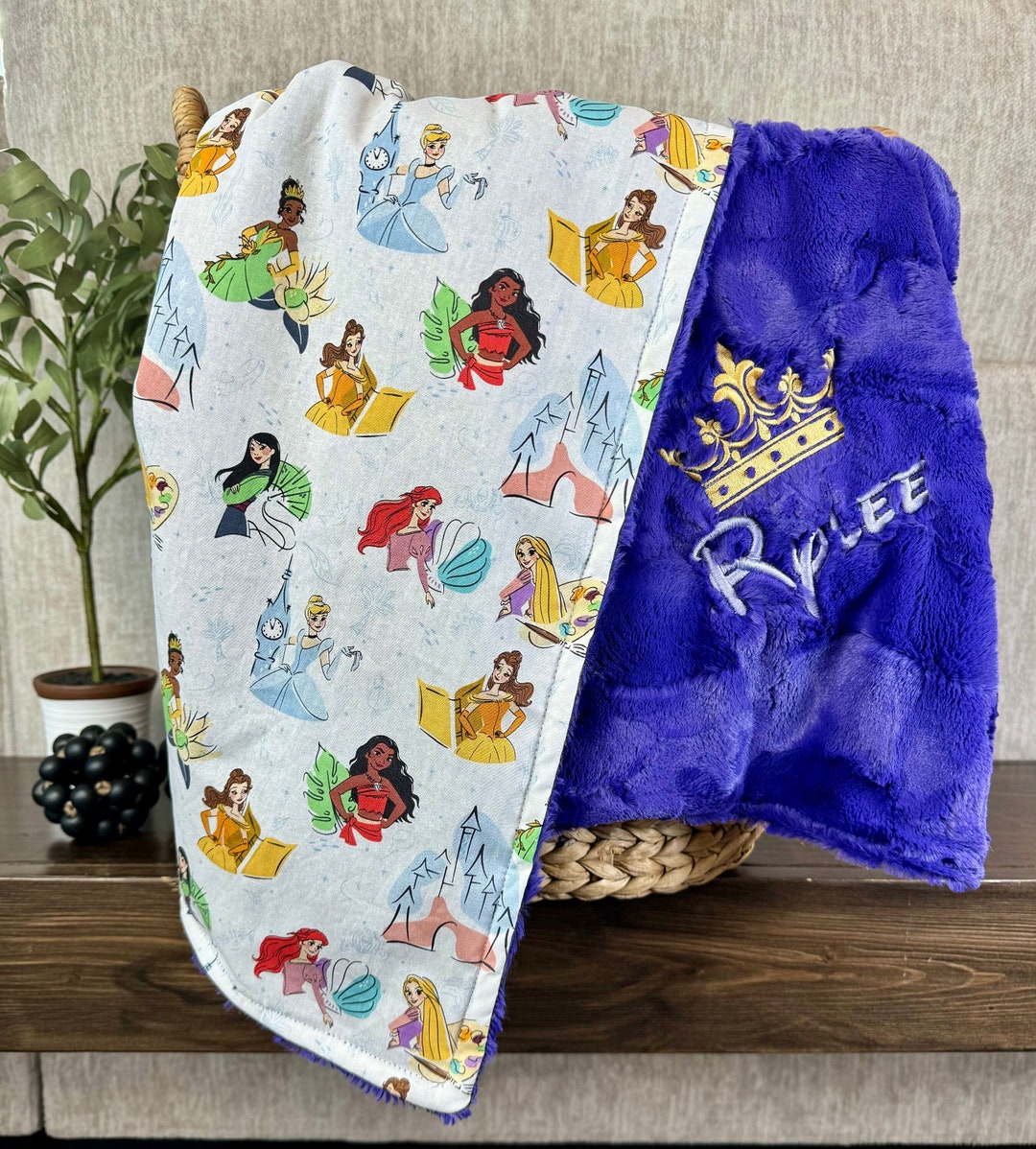 Personalized Princess Blanket Embroidery Girl Princesses Baby Blanket ...
