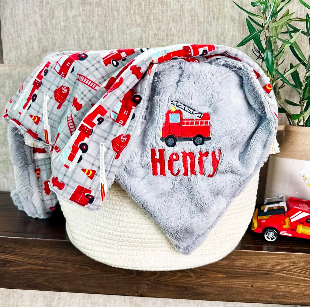 Personalized Fire Truck Blanket, Fire Truck With Cuddle Back Blanket ...