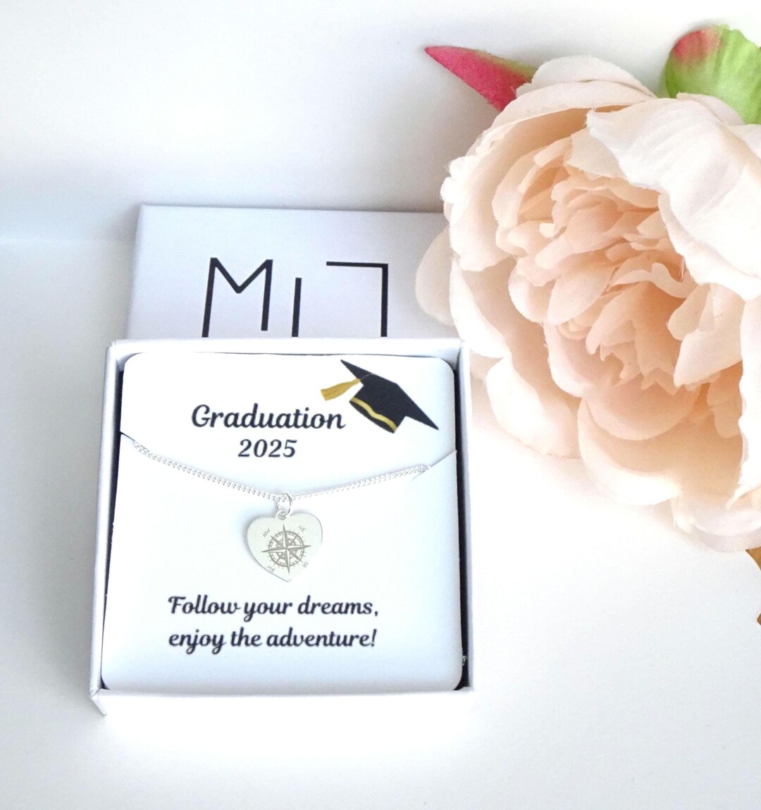 Heart Compass Necklace, Graduation Necklace Heart Shape Pendant ...