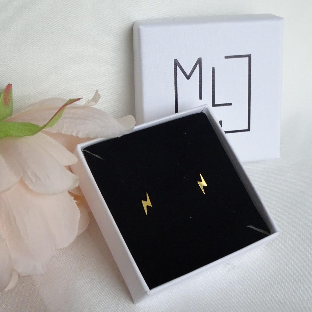 Lightning Studs. 24k Gold Bolt Stud Earrings. Gold Plated Studs ...