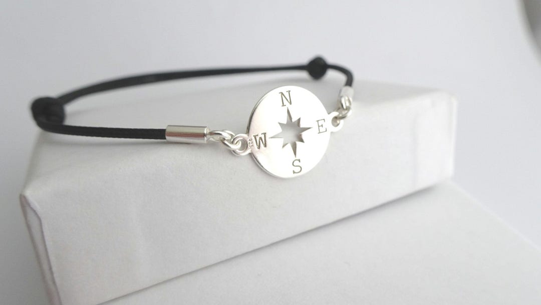 Sun Compass Bracelet. Sterling Silver Bracelet. Vaxed Adjustable Cord ...