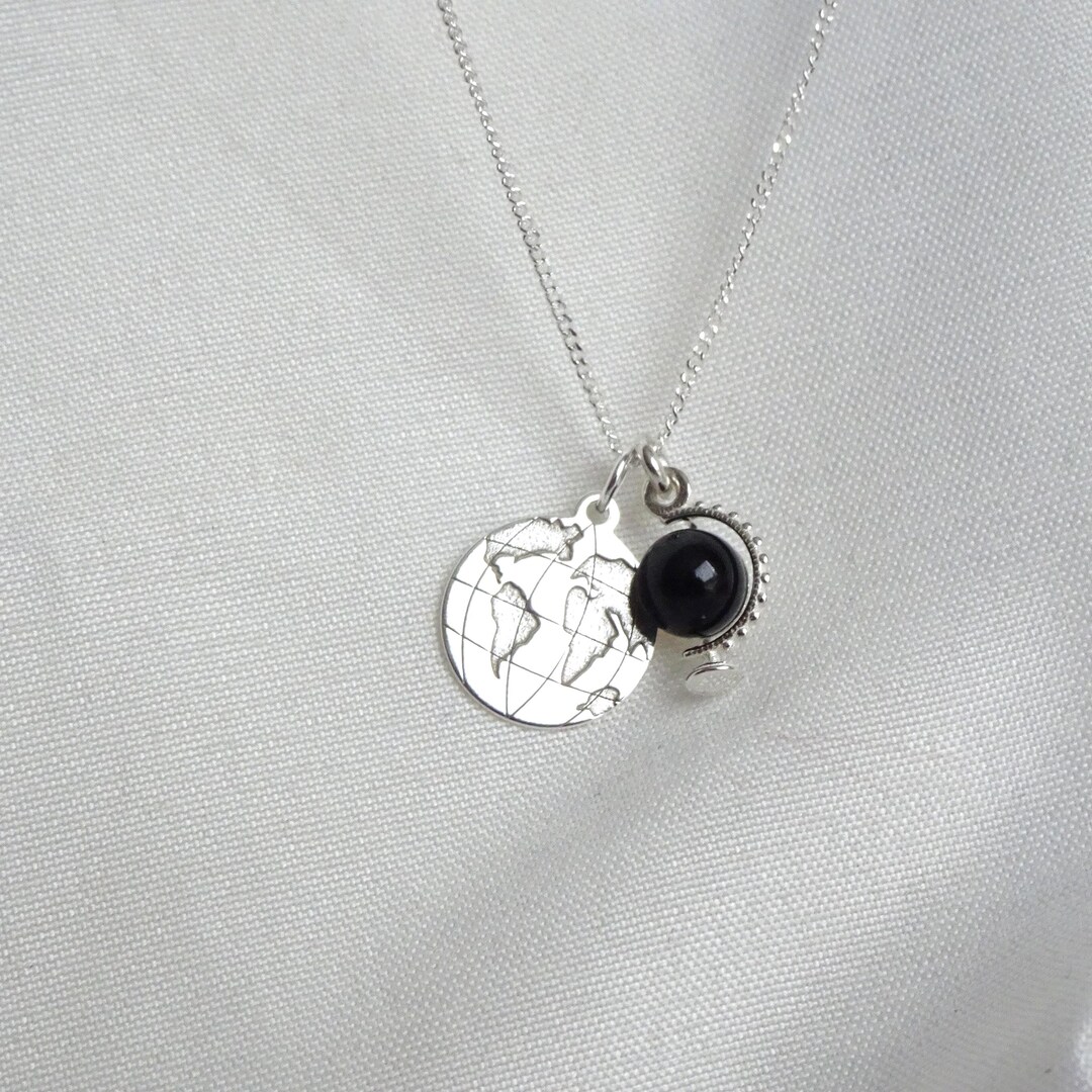 Silver Map Necklace. Graduation Gift Necklace. Globus Necklace ...