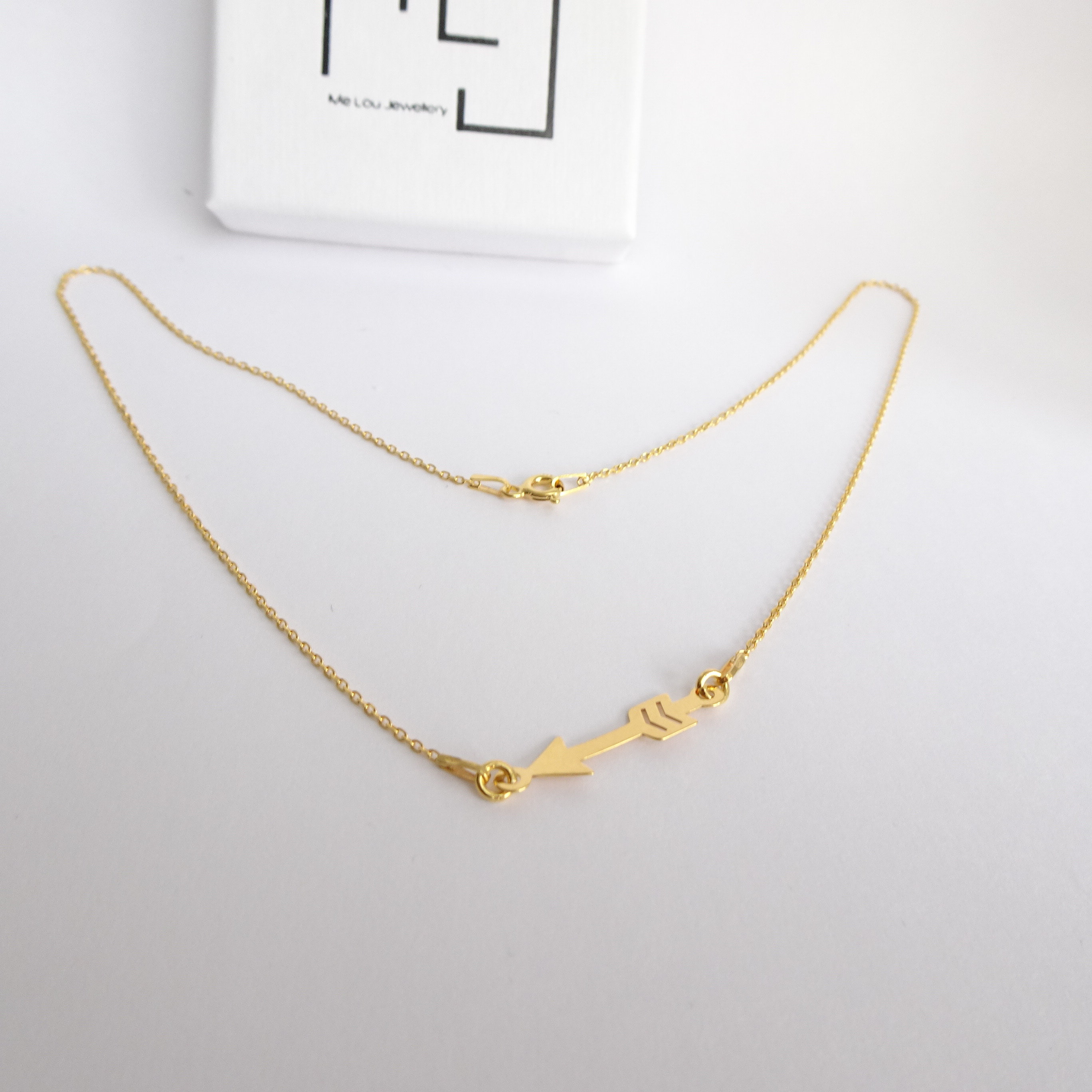 Gold Arrow Necklace. Sterling Silver Gold Plated Bib Necklace. Layering ...