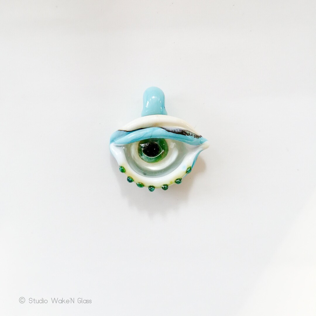 All Unique & Handmade Turqoise, Ivory Murano Glass Evil Eye With Shiny ...