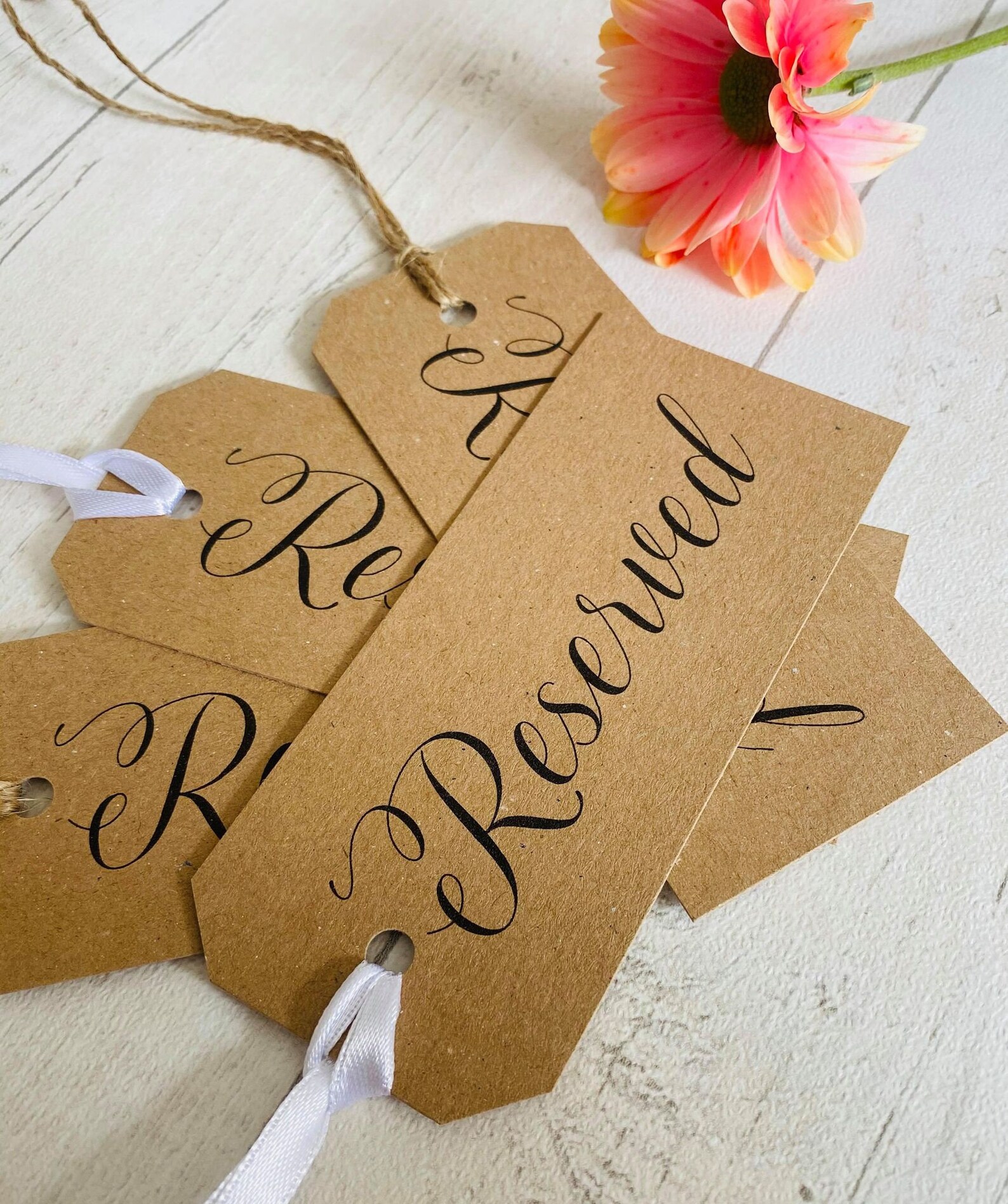 Beautiful reserved tags on kraft or white linen card | Etsy