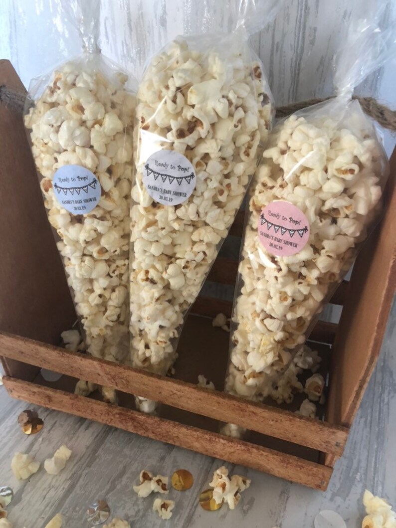 Ready to Pop Baby Shower Popcorn Cones With Personalised | Etsy UK