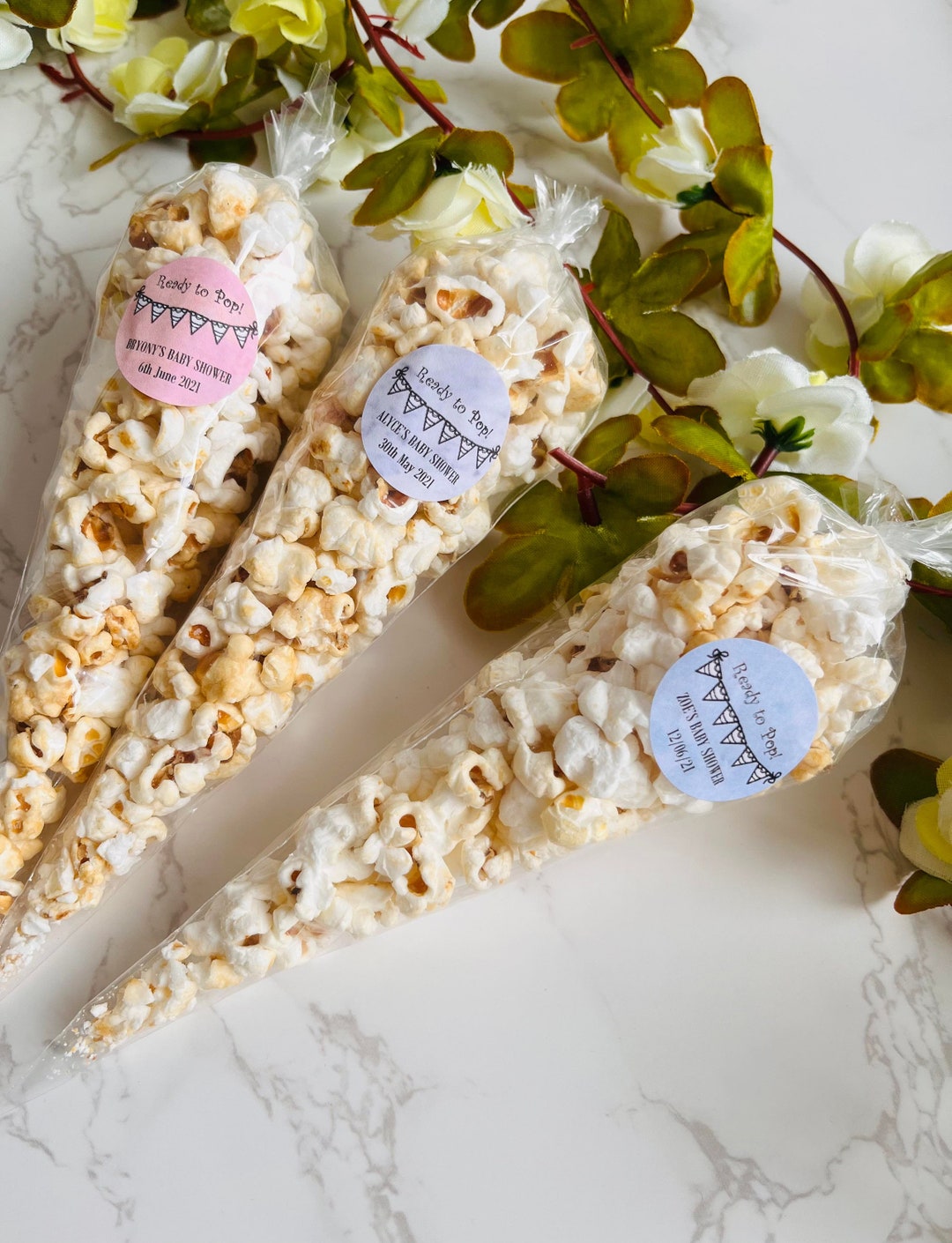 Ready to Pop Baby Shower Popcorn Cones With Personalised Sticker and ...