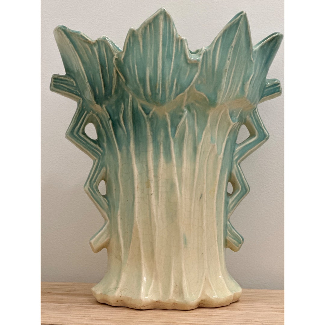 RARE Signed Mccoy Pottery ZIGZAG Handled Green Vase - Etsy