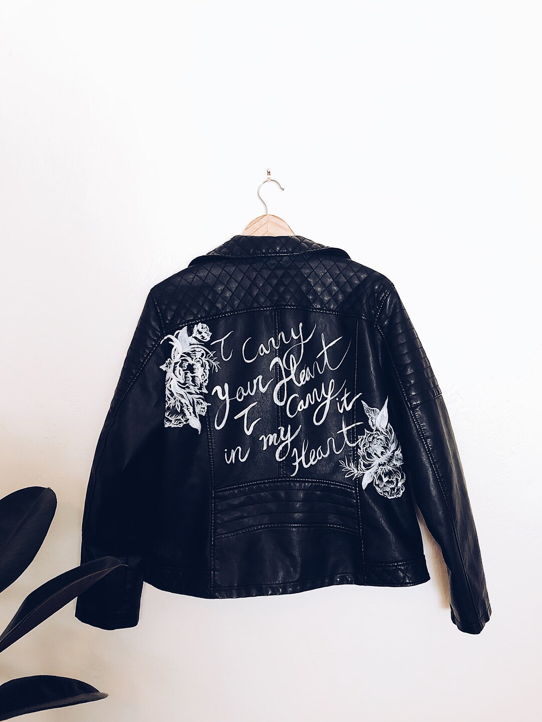 Custom Leather Jacket W/ Poem Lettering-hand Painted. Custom Design for ...