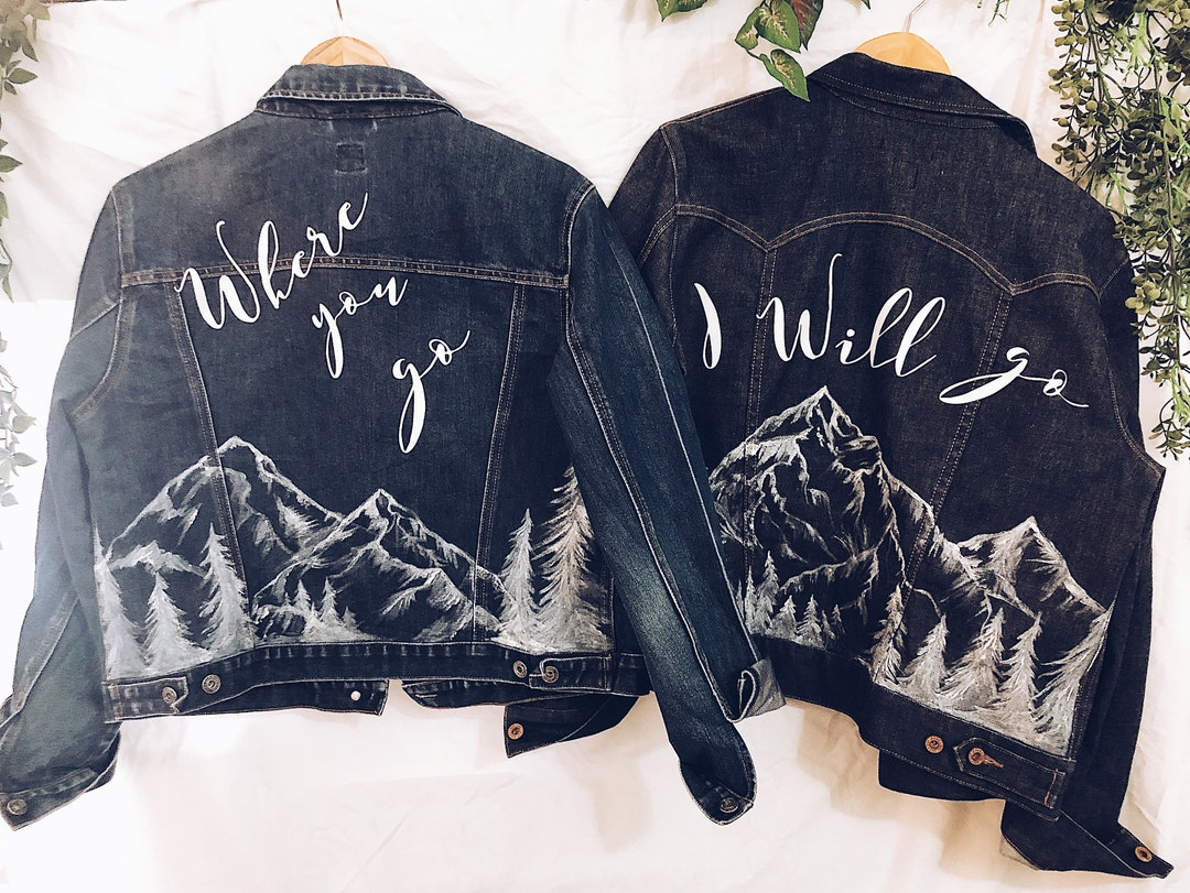 Wedding Denim Jacket Hand Painted. Custom Design for Couple's Jackets ...