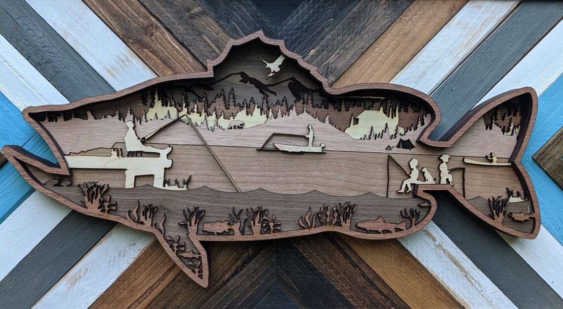 Wood Fisherman Sign Laser Cut Largemouth Bass Fishing Sign - Etsy