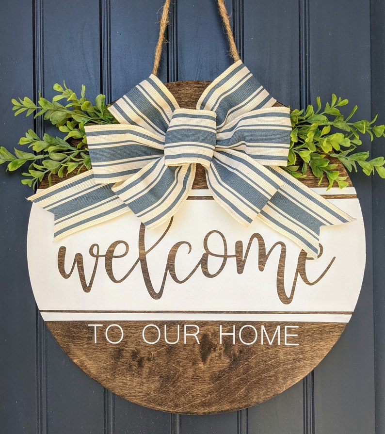 Welcome to Our Home Sign Wooden Front Porch Sign Round - Etsy