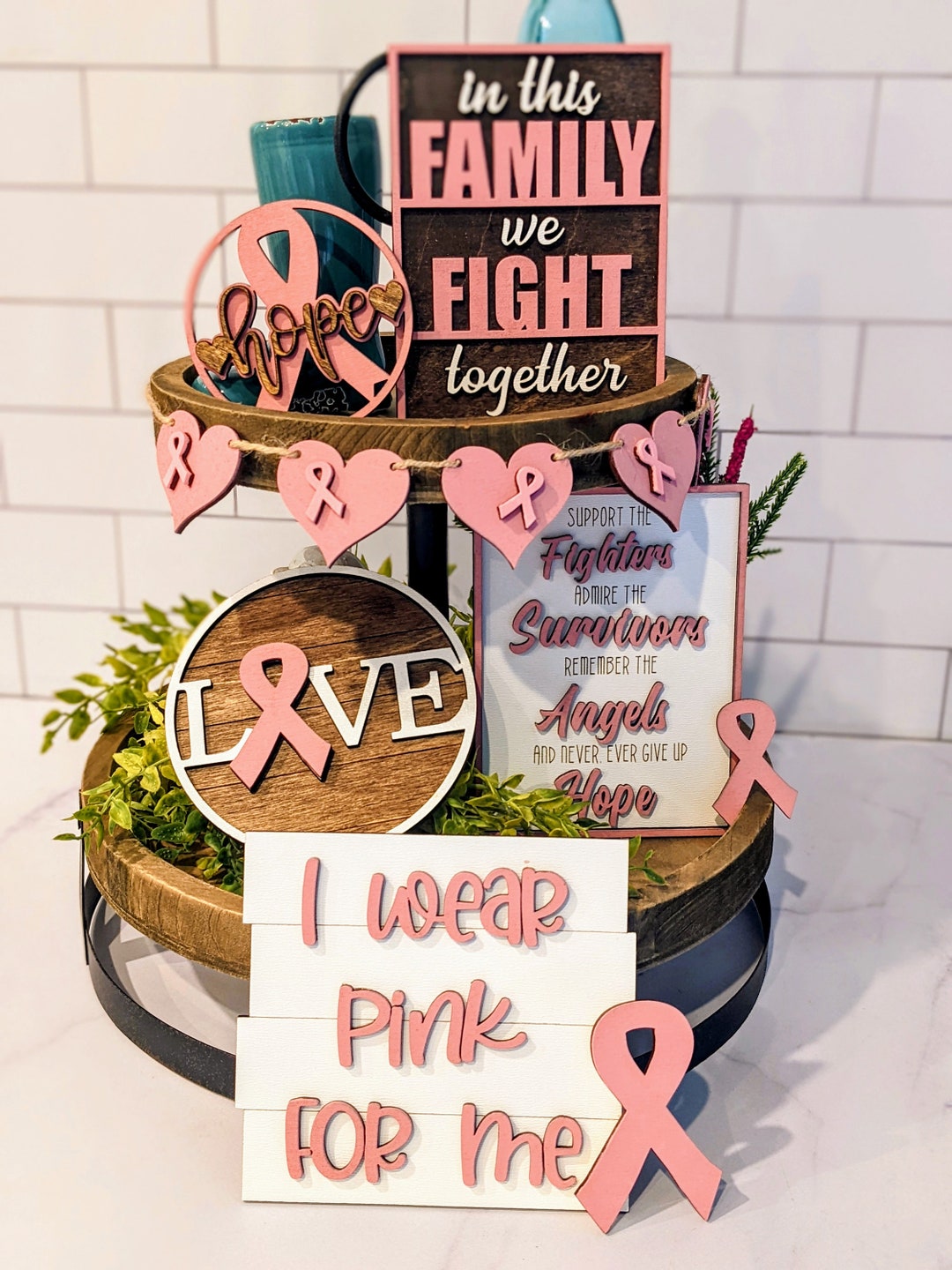 Cancer Tiered Tray Decor, Wear Pink, Gift for Her, Mother's Day Gift ...