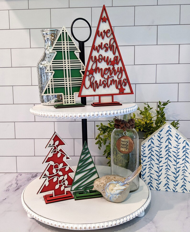Handmade 3D Wood Christmas Tree Set, Tier Tray Decor - Etsy