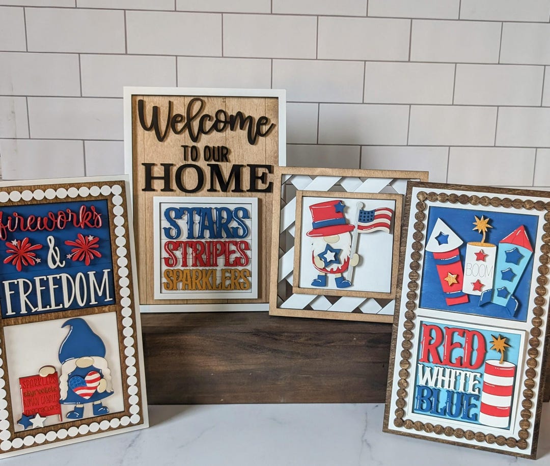 Fourth of July Leaning Ladder Tiles, Patriotic Tiered Tray Decor - Etsy