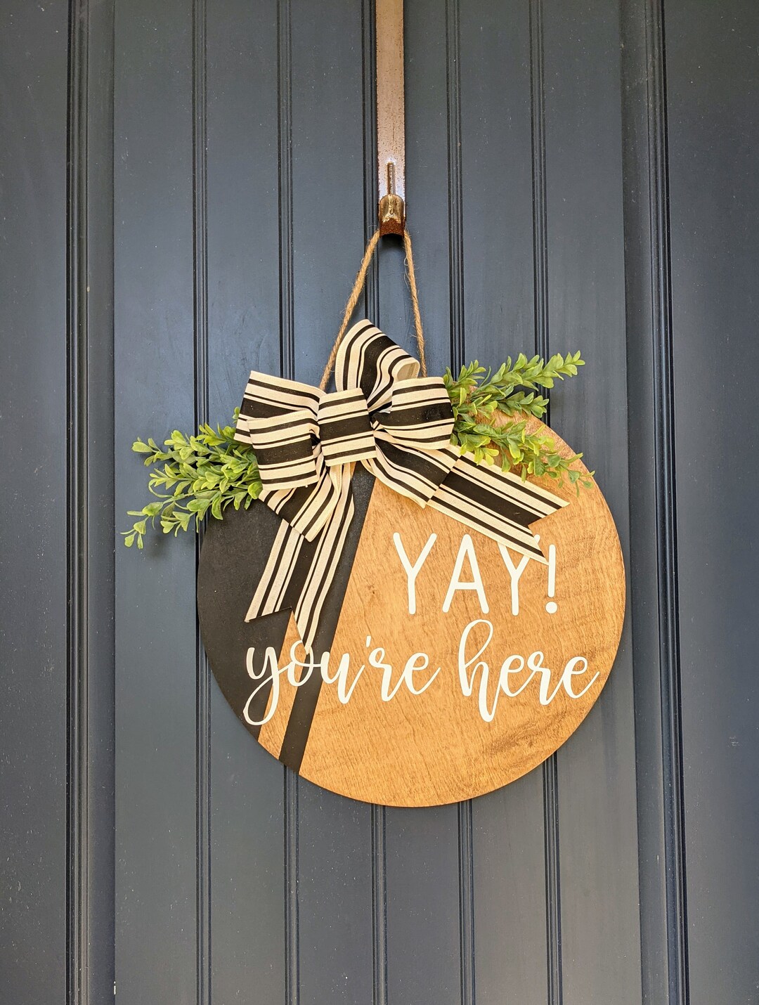 Yay Youre Here Round Front Door Sign, Bright Welcome to Our Home Porch ...