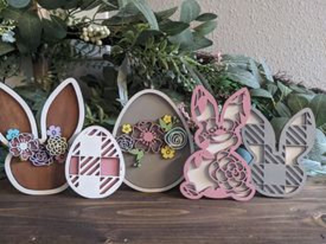 Freestanding Wood Easter Bunny Shelf Sitters, Tiered Tray Decor - Etsy