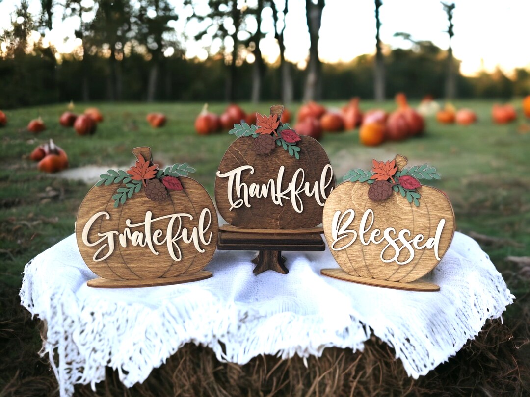 Thankful, Grateful, Blessed Pumpkins, Fall Shelf Decor, Pumpkin Shelf ...
