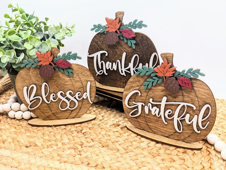 Thankful Grateful Blessed Pumpkins, Farmhouse Fall Decor - Etsy
