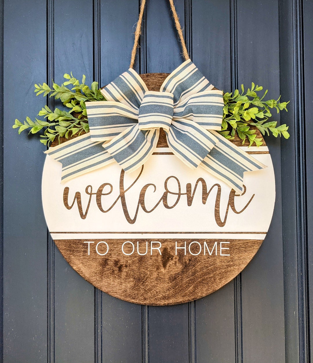 Welcome to Our Home Sign, Wooden Front Porch Sign, Round Welcome Wreath ...
