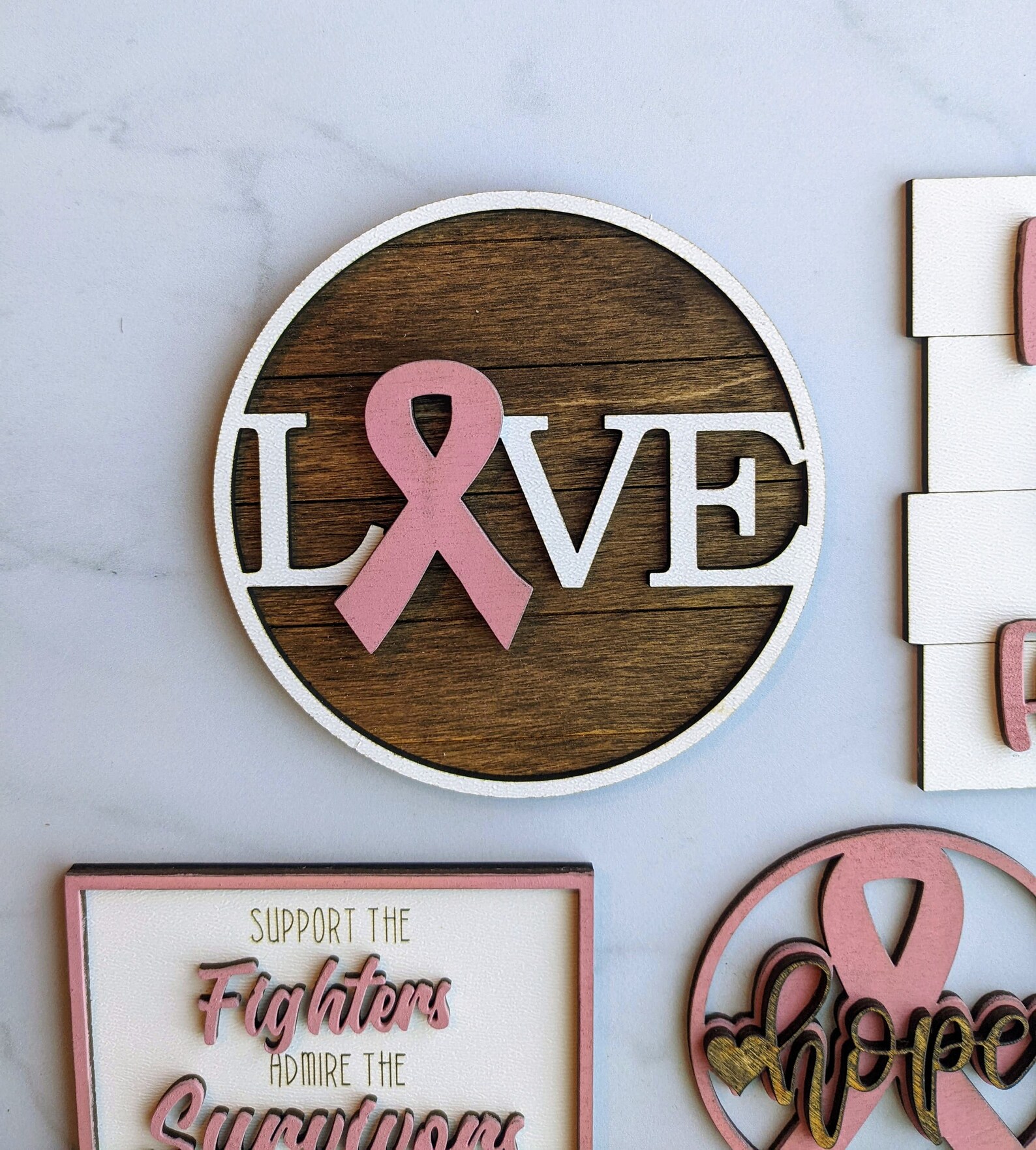 Cancer Awareness Tiered Tray Decor, Pink Ribbon Signs - Etsy