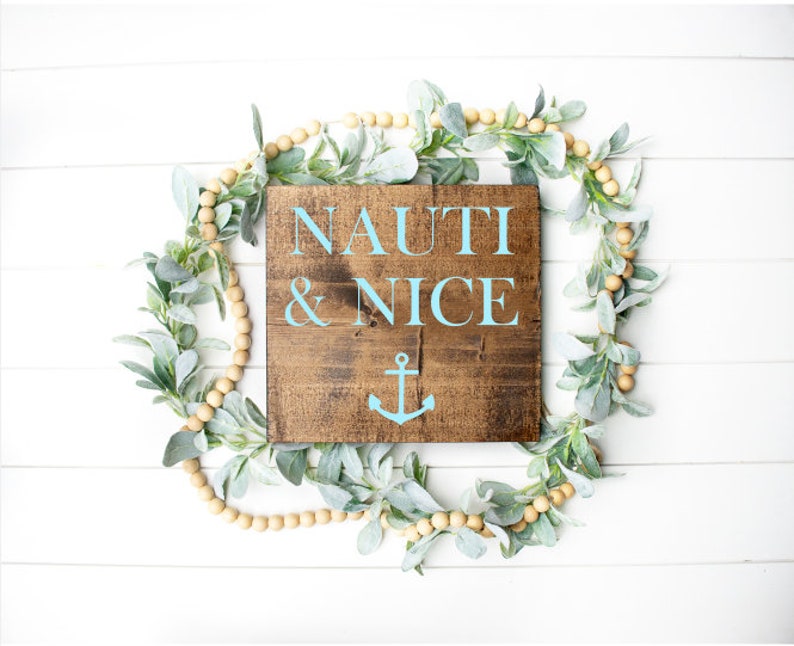 Nauti & Nice Wood Sign | Coastal Beach House Decor (5.5''x5.5'') - Etsy