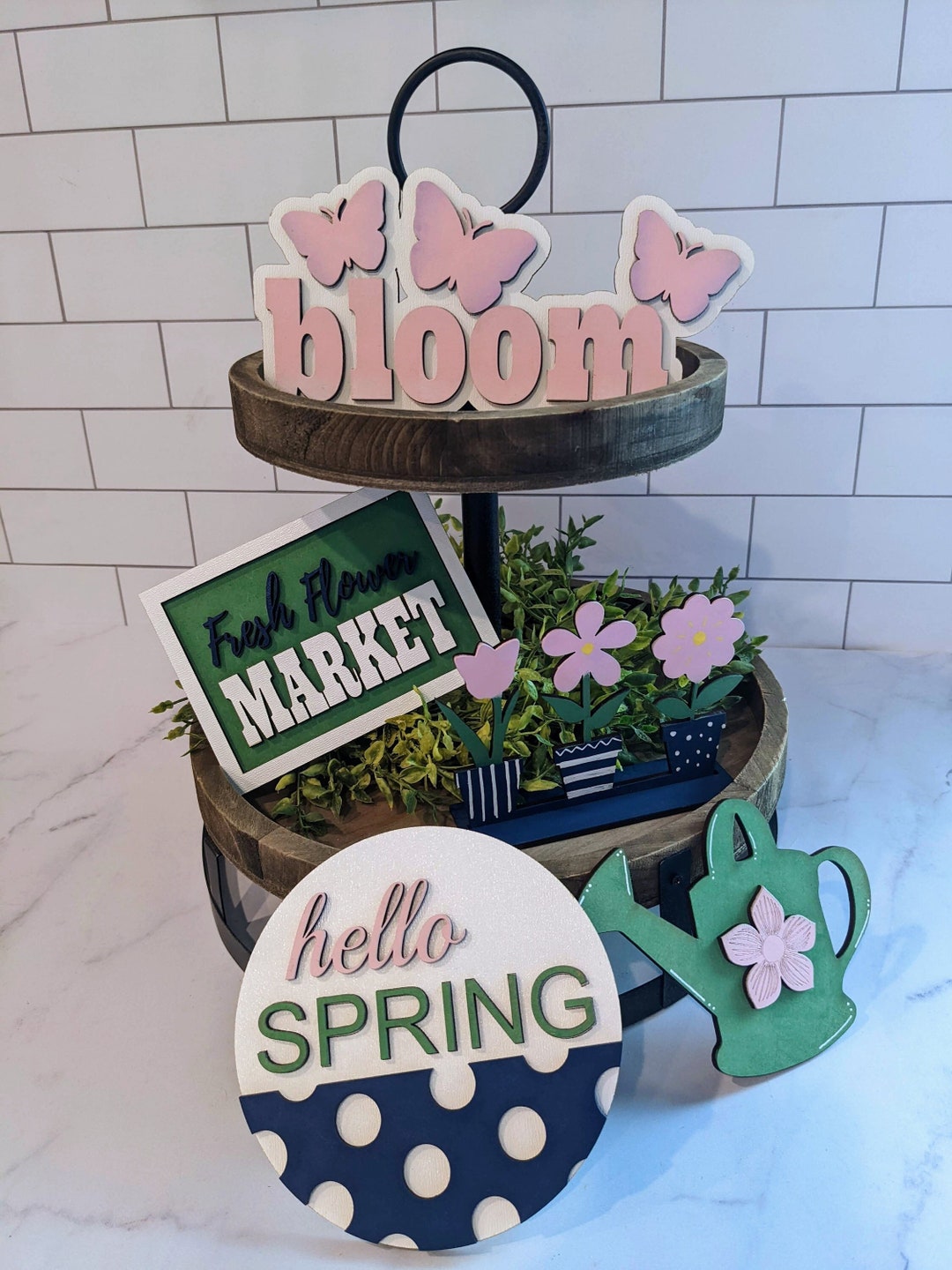 Spring Tiered Tray, Flower Tiered Tray, Flower Garden Decor, Spring ...