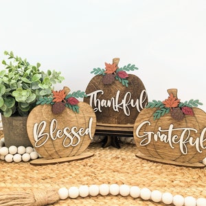 Thankful Grateful Blessed Pumpkins, Farmhouse Fall Decor - Etsy