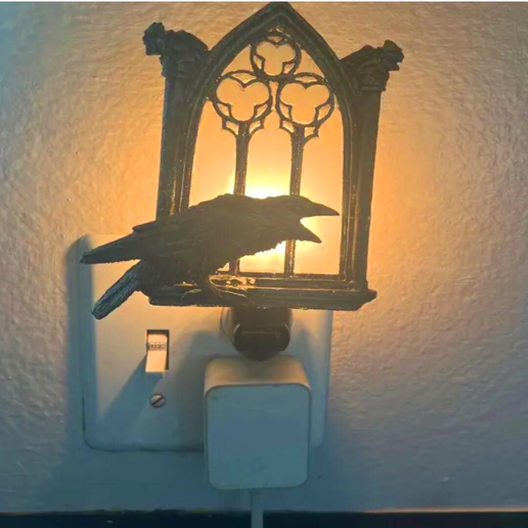 Raven and Window Nightlight, Hand Painted Resin Sculpture Medieval ...
