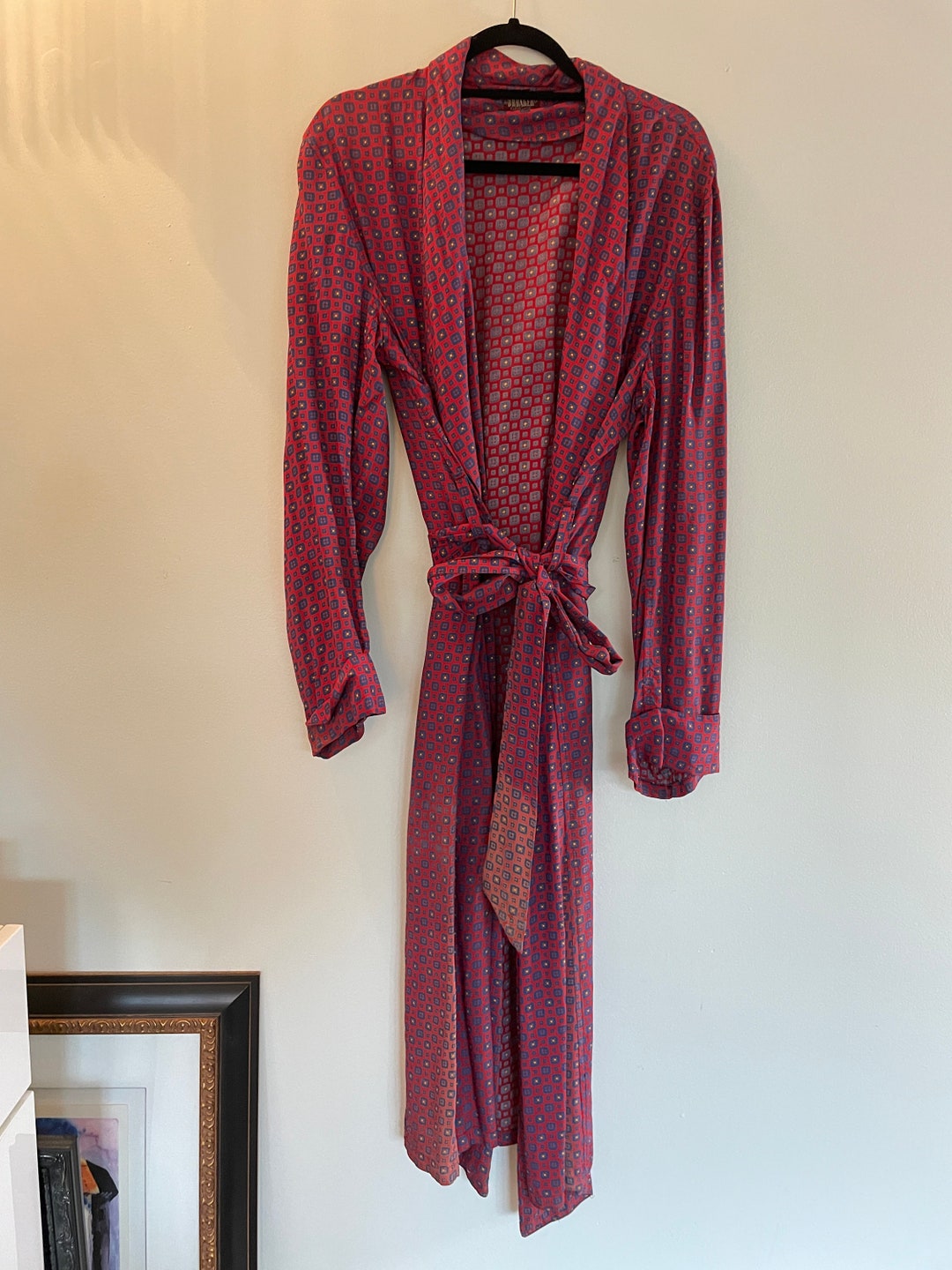 Vintage Red Foulard Shawl Collar Robe - Etsy