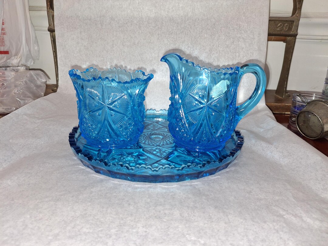 Vintage Kemple Glass Yutek Blue Set, Collectible Kemple Yutek, Creamer ...