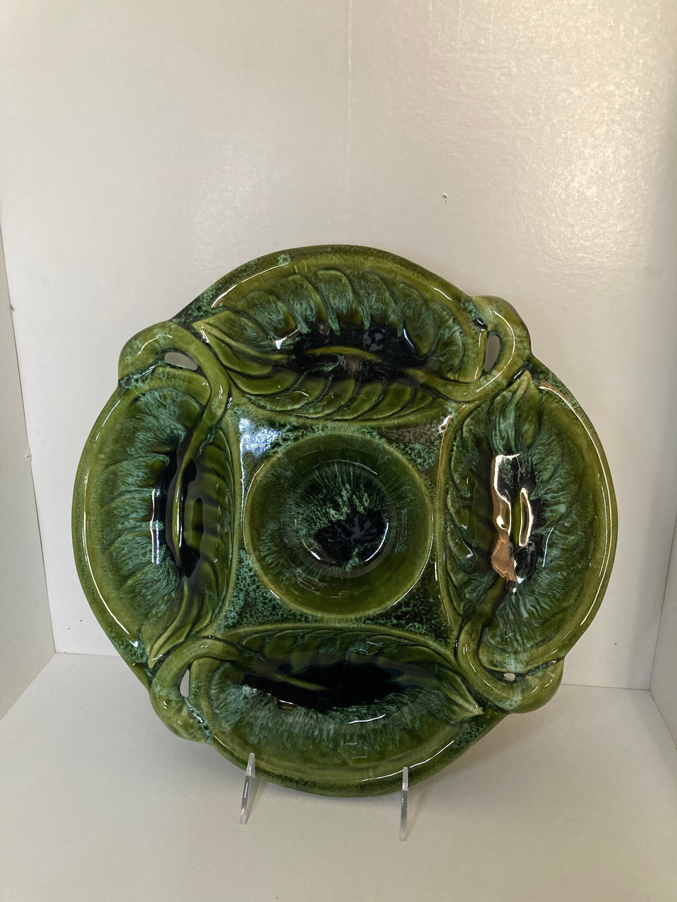 Mid Century Modern Wade of California Pottery Green Divided Dish beesme ...