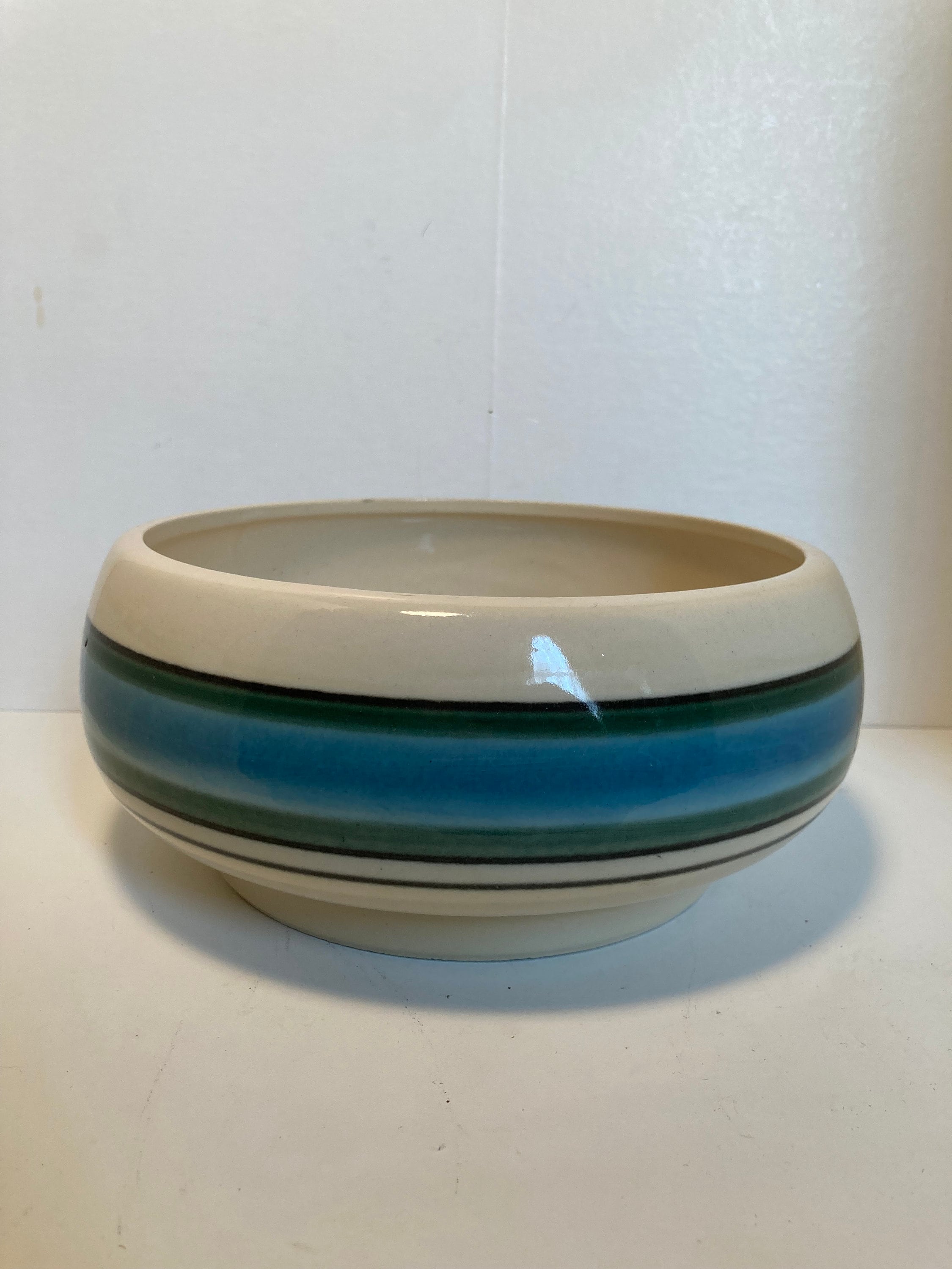 Cookson Pottery Bowl Planter With Blue and Green Stripes 36 - Etsy