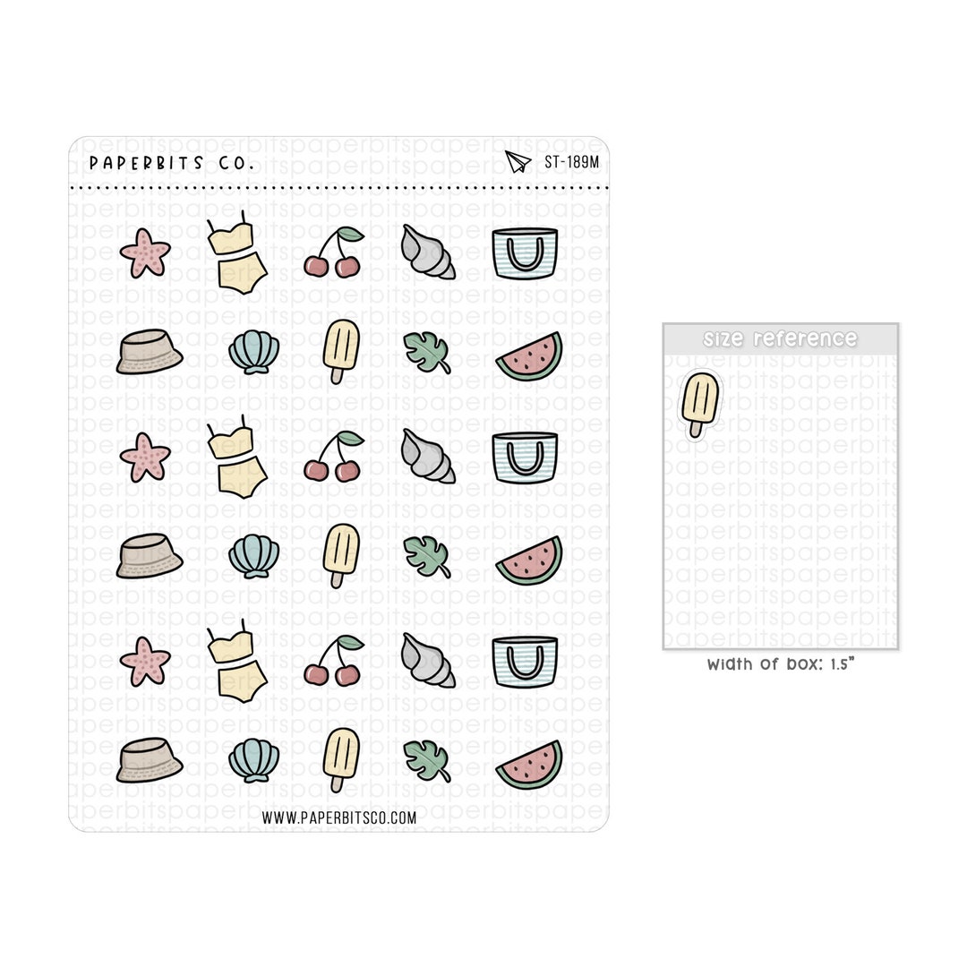 Cute Summer Beach Icons (ST-189) - 1 Sticker Sheet // for Planners and ...
