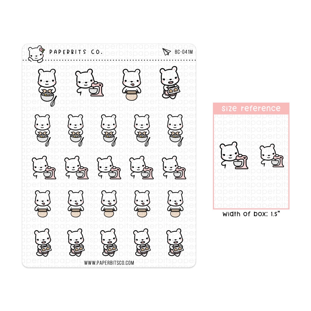 Bear Character - Baking (BC-041) - 1 Sticker Sheet // for Planners and ...