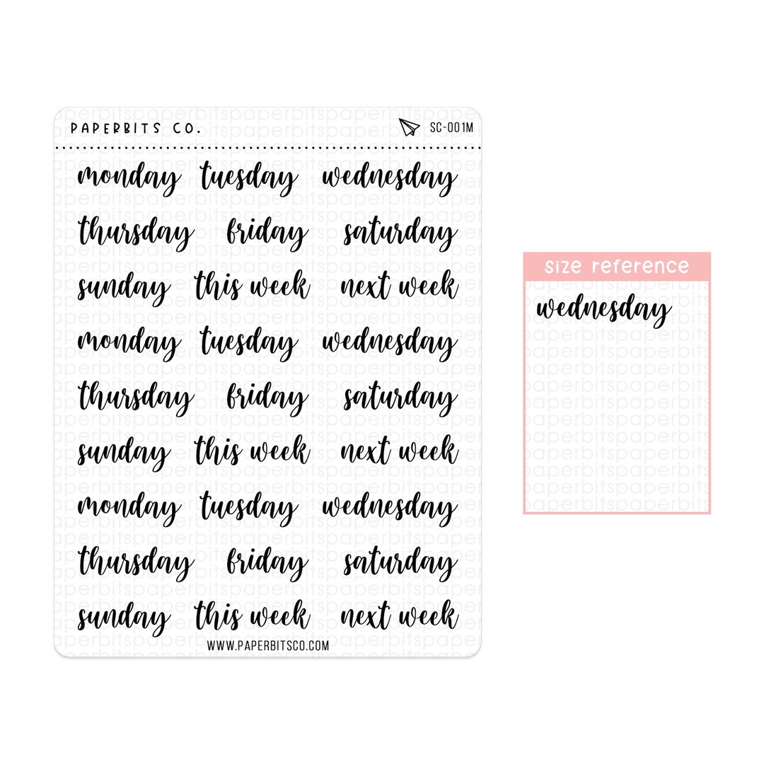Script Stickers - Calligraphy Weekdays With Star Detail (SC-002) - 1 ...