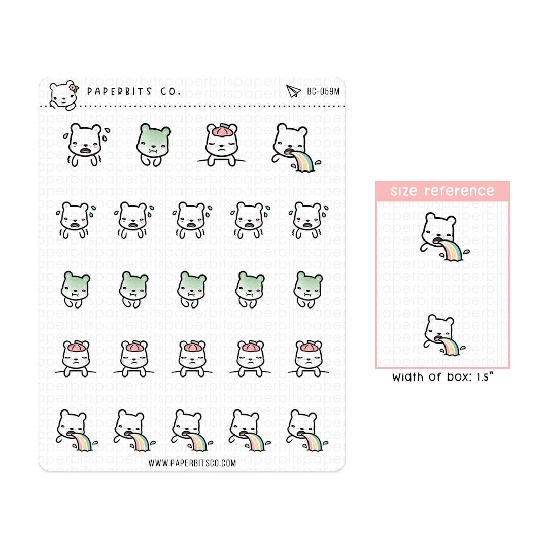 Bear Character - Nauseous/feeling Sick (BC-059) - 1 Sticker Sheet - Etsy