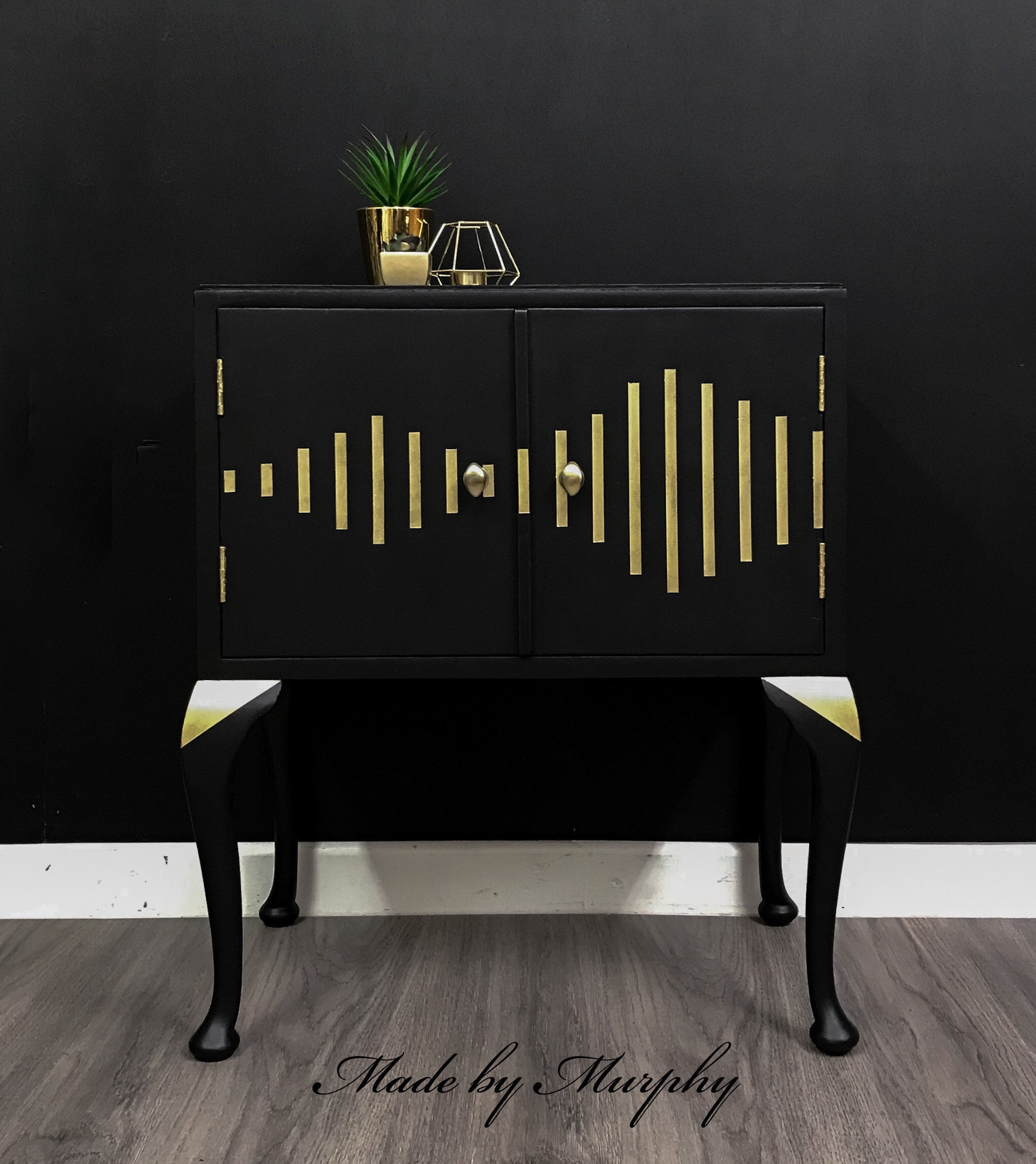 SOLD Record Cabinet With Sound Wave Design in Black and Gold With Metal ...